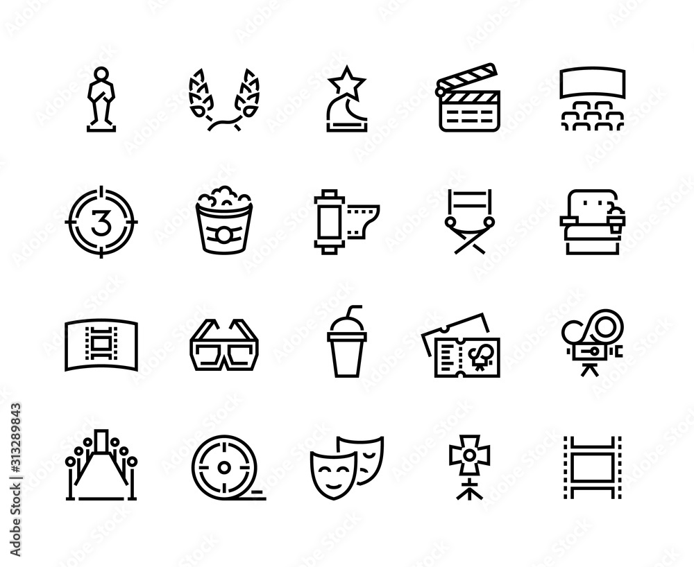 Cinema line icon. Movie and theater awards, tv entertainment and ...