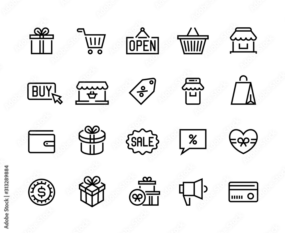 Shopping line icons. Online store and e-commerce symbols, mobile ...
