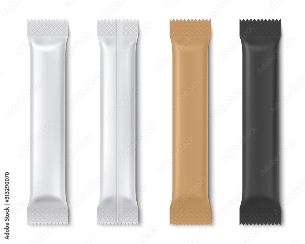 Sachet stick. Sugar package mockup for coffee and tea, food product ...