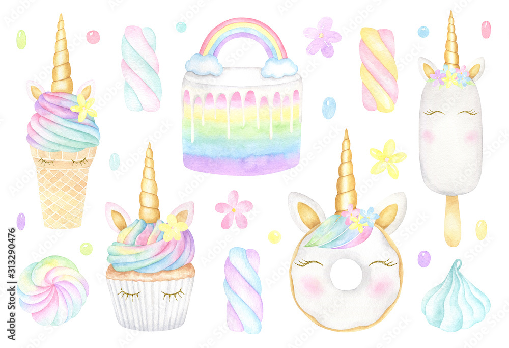 Unicorn Sweets Illustration Set Stock Illustration | Adobe Stock