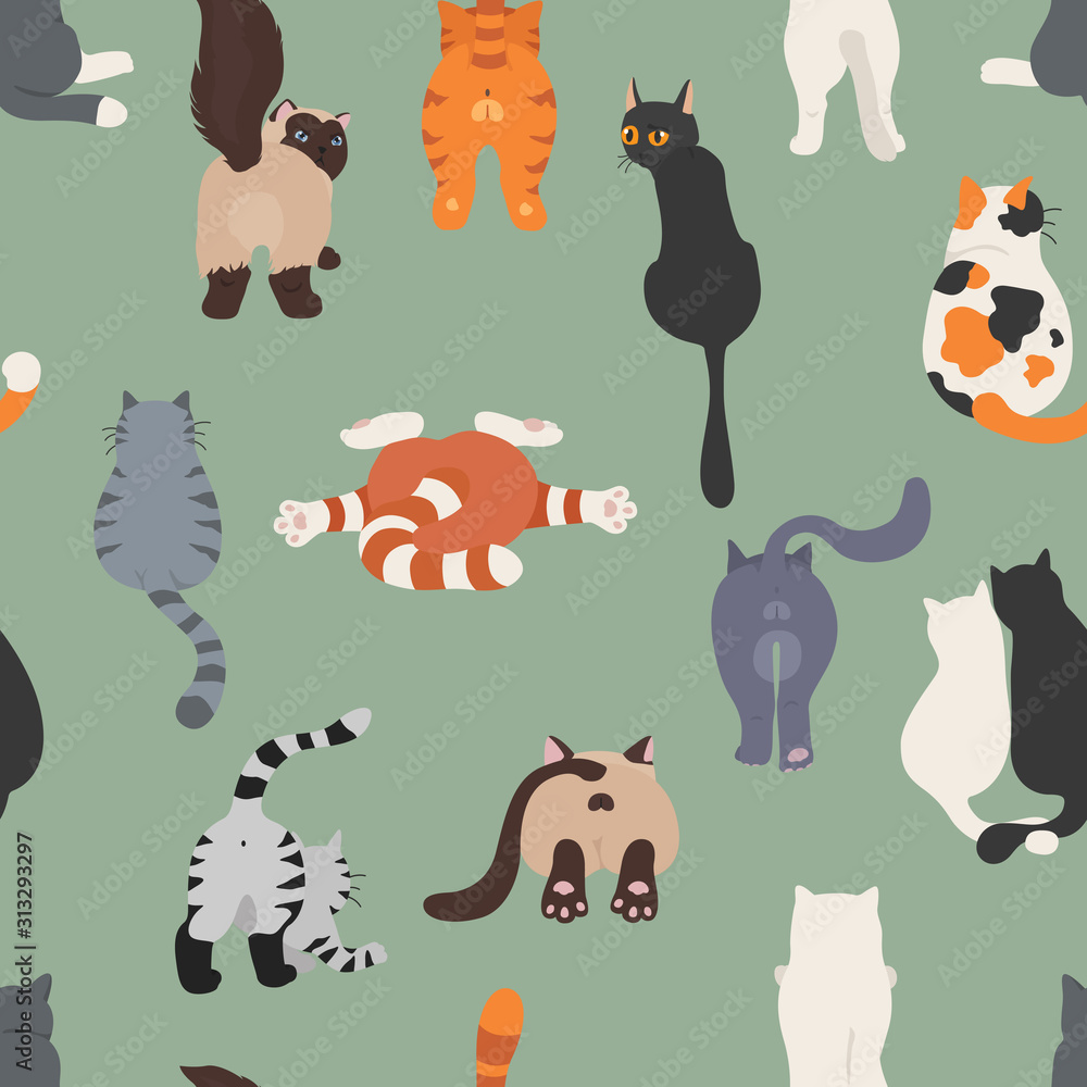 Cats poses behind. Cat`s butts. Flat design seamless pattern Stock ...