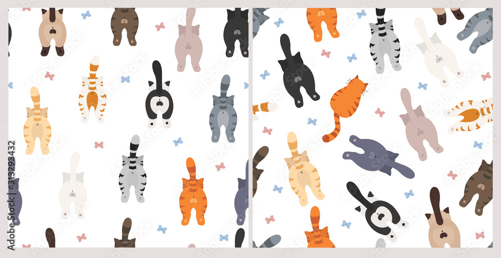 Cats poses behind. Cat`s butts. Flat design seamless pattern Stock ...