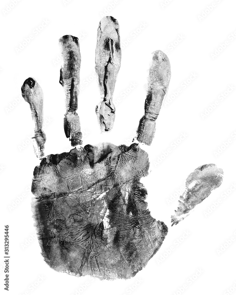 Hand print in ink isolated on white background, with clipping path ...