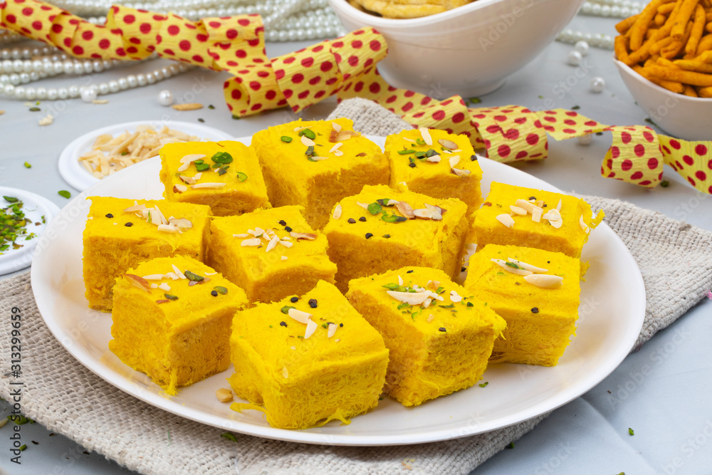 Indian Special Traditional Sweet Food Soan Papdi Also Know as Son Roll ...