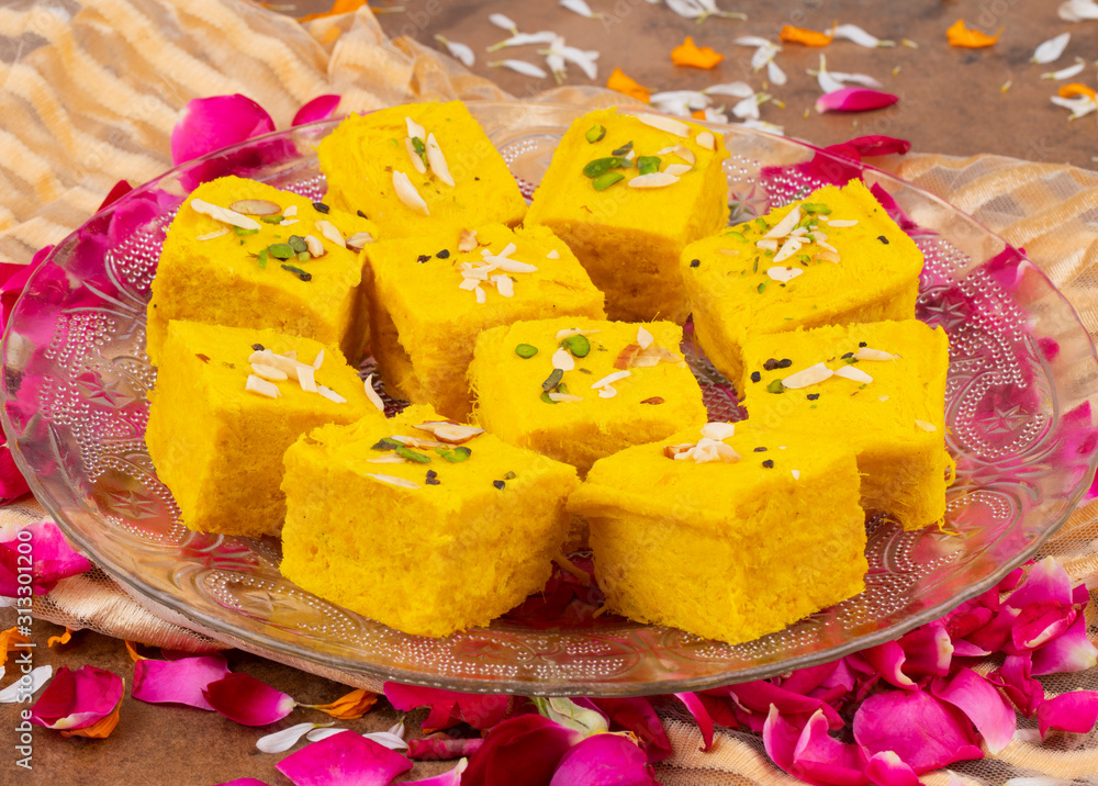Indian Special Traditional Sweet Food Soan Papdi Also Know as Son Roll ...