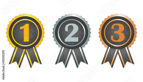 Set of Medals. Gold Silver Bronze. Champion 1st rank Gold Medal 2nd ...