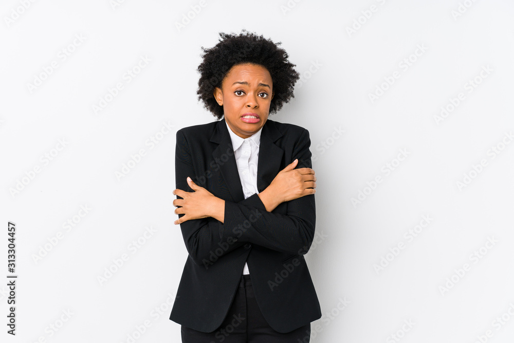 Middle aged african american business woman against a white background ...