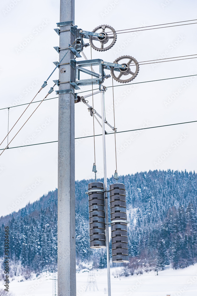 Railway electrification system details. Electric power overhead line ...