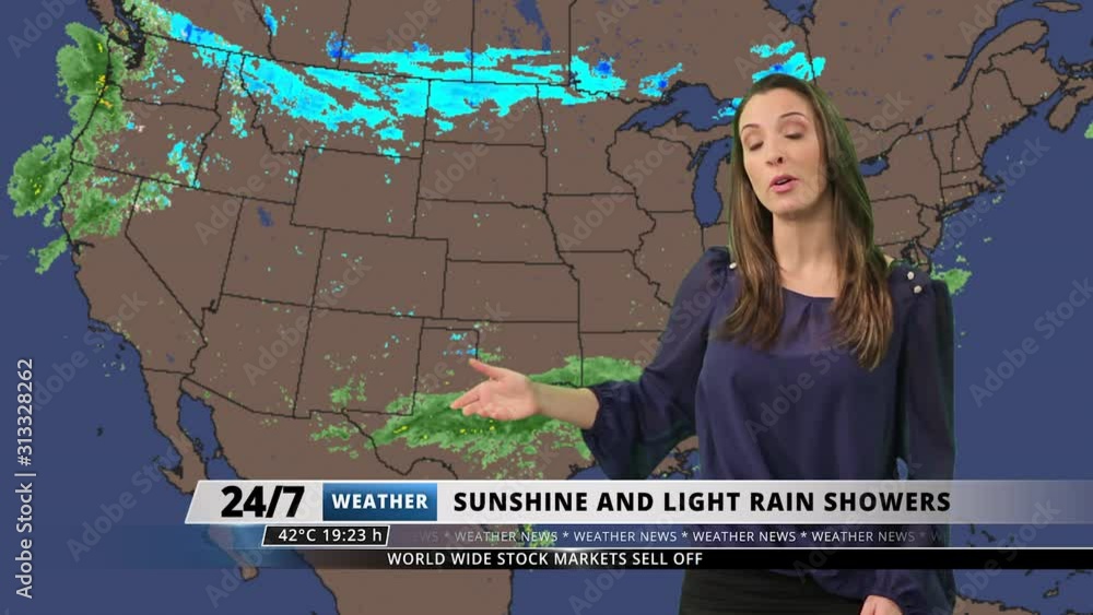 Female Weather forecast presenter in a green screen studio Stock ビデオ ...