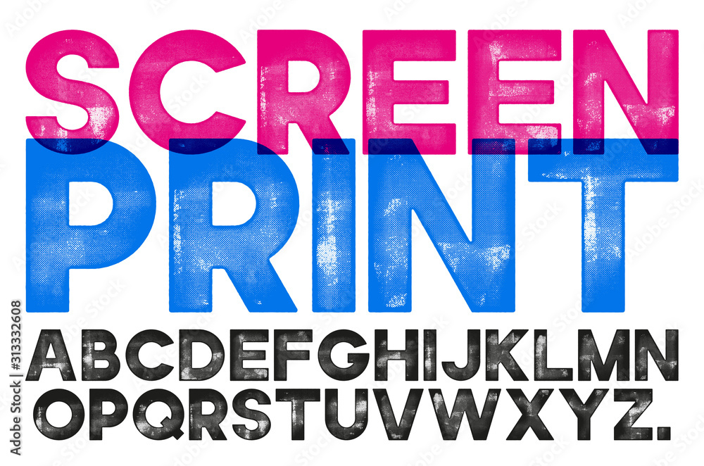 Screen Print Font. Highly detailed individually textured characters ...
