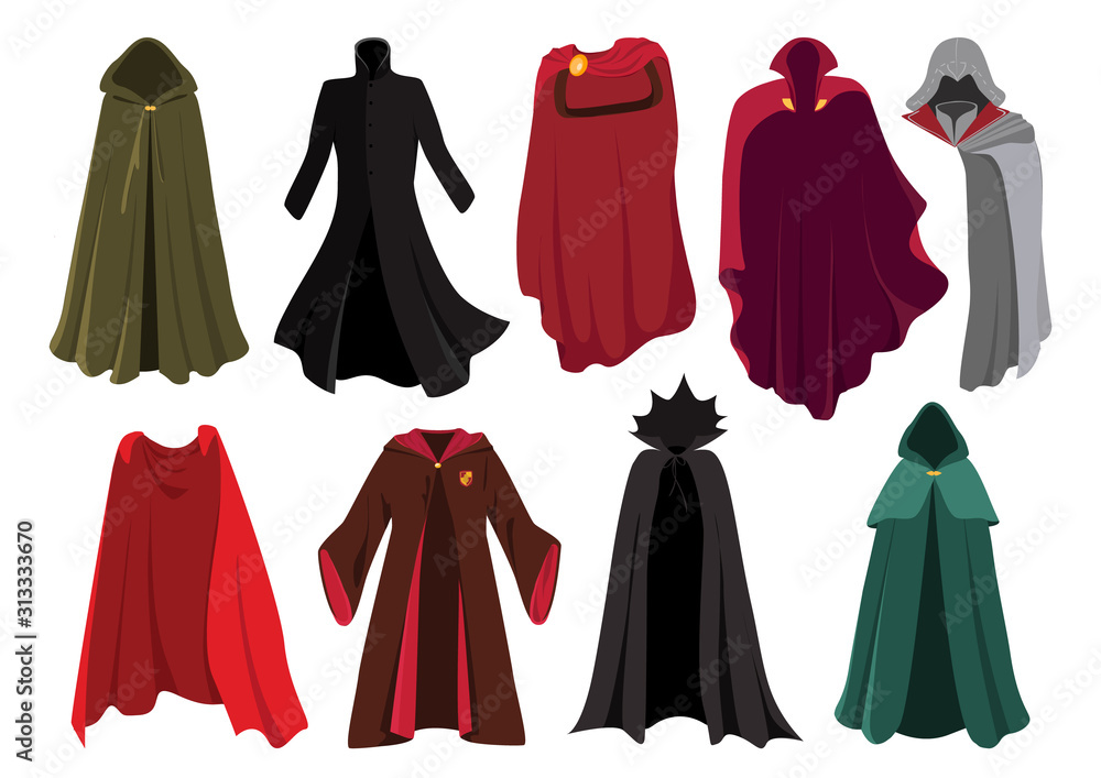 Vector set of cloaks. Cloaks party clothing and capes costume set ...