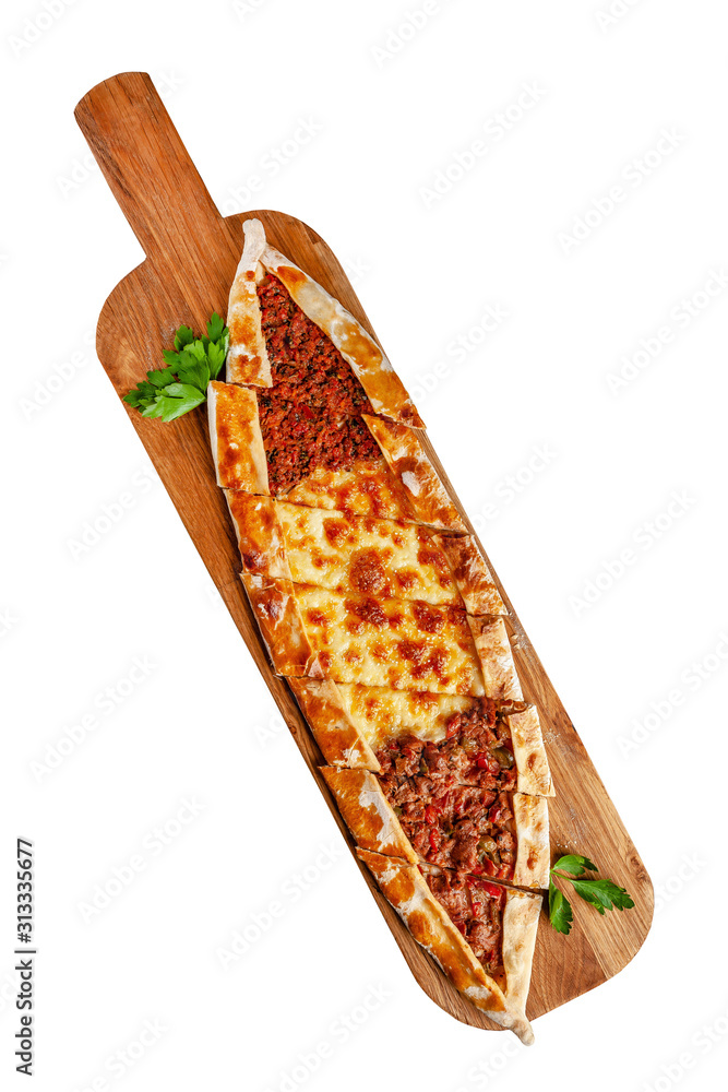 Traditional Turkish cuisine. Turkish pizza Pita with a different ...
