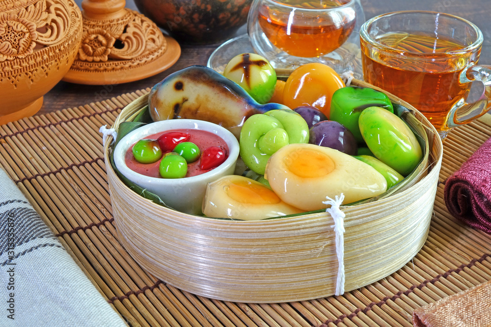 Kanom Look Choup (Marzipan), famous Thai dessert in Shaped of Fried ...