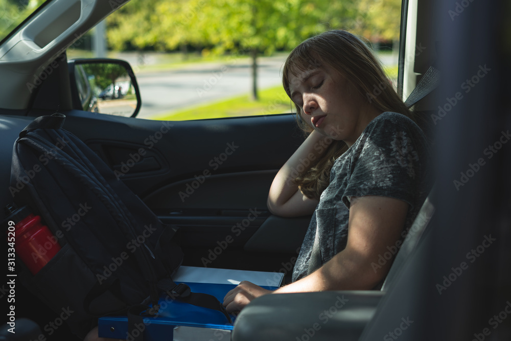 Sad/Depressed teen girl sitting in a car/suv while being driven to ...