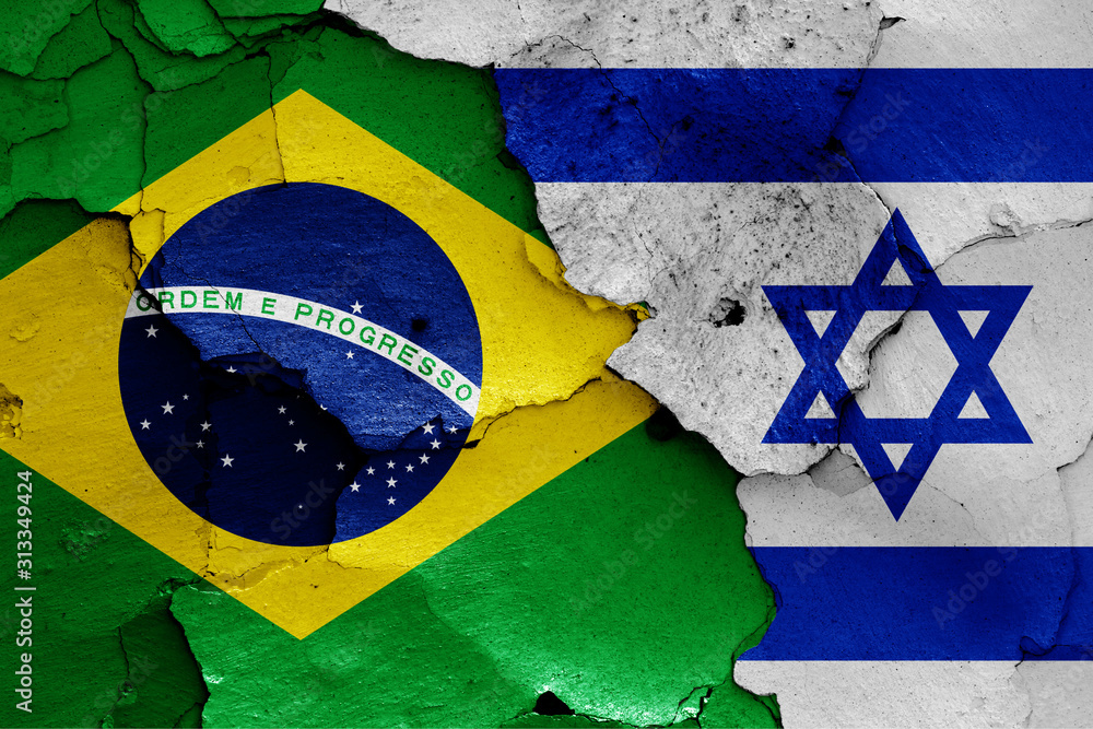 flags of Brazil and Israel painted on cracked wall Stock Photo | Adobe ...