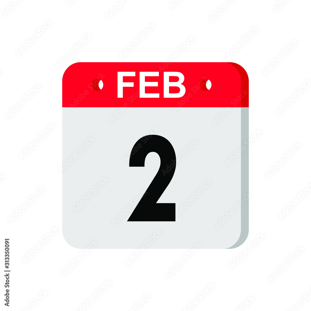 february 2 - Red calendar Icon. Calendar Icon with shadow. Flat style ...