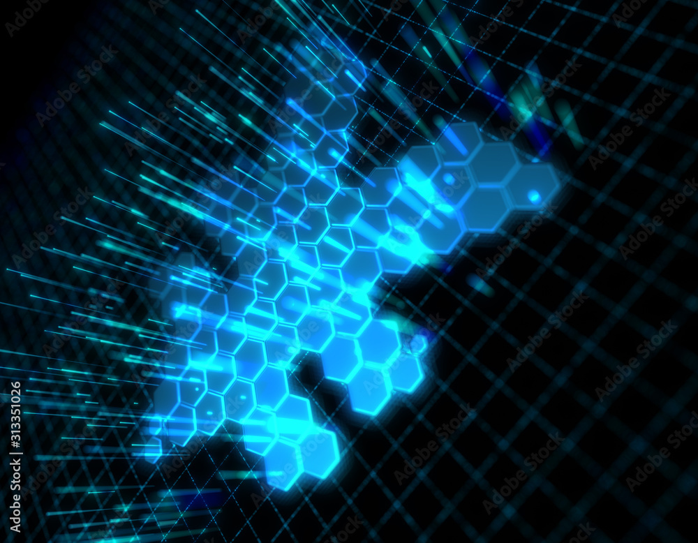 Renminbi currency symbol consisting of hexagon graphics, technology ...