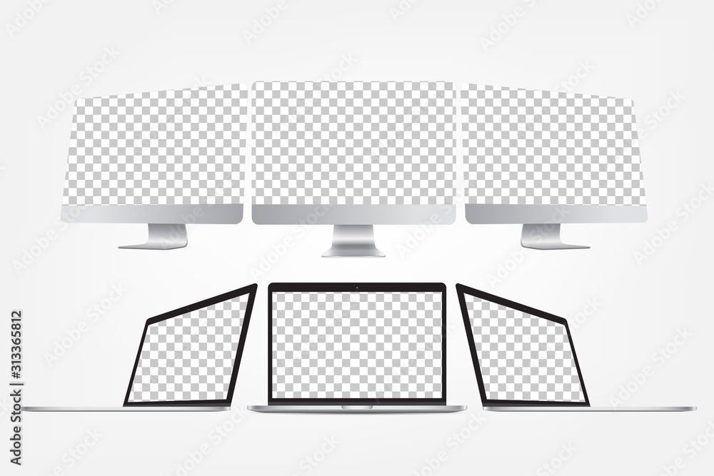 Mockup realistically computer pc and laptop have left side , mid side ...