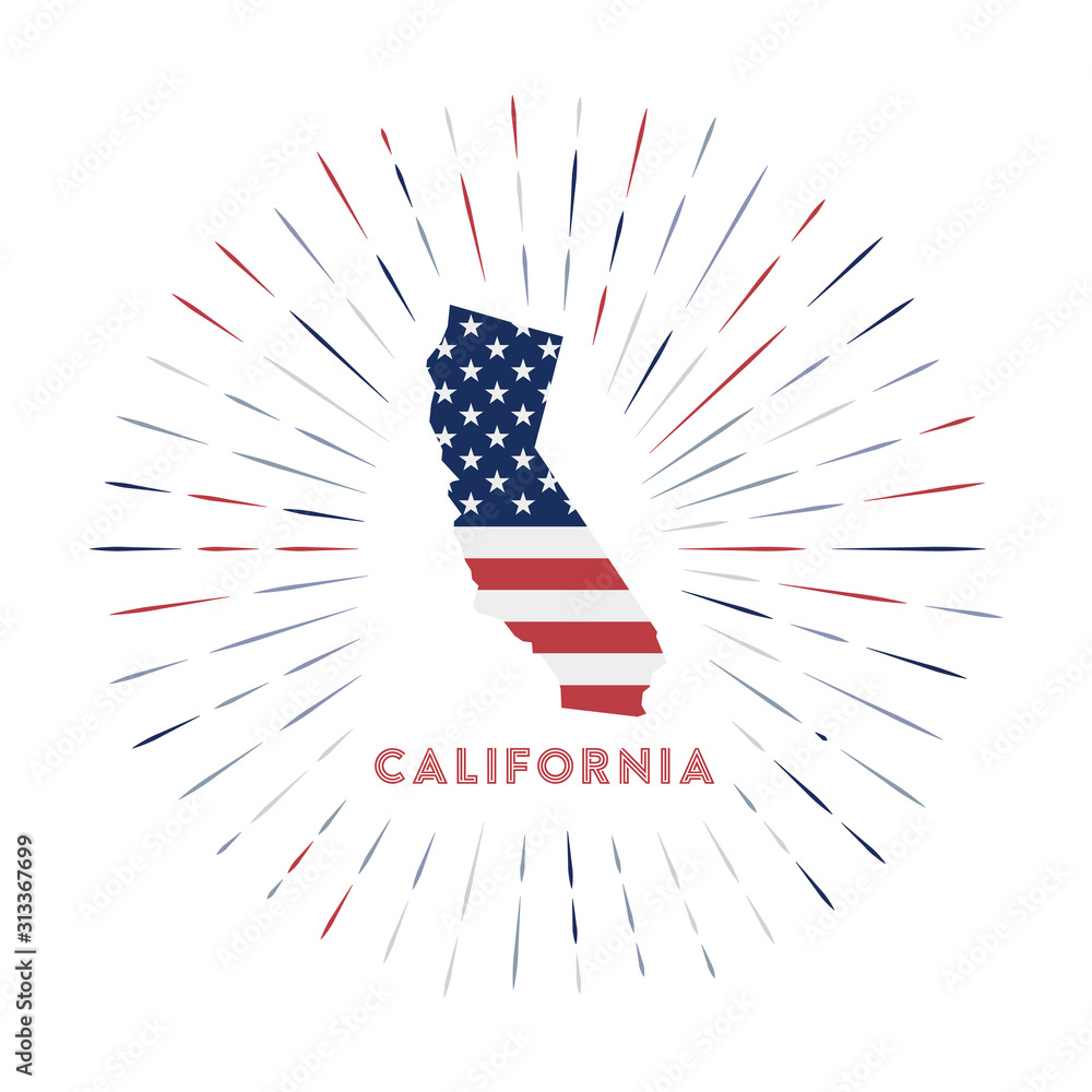 California sunburst badge. The us state sign with map of California ...