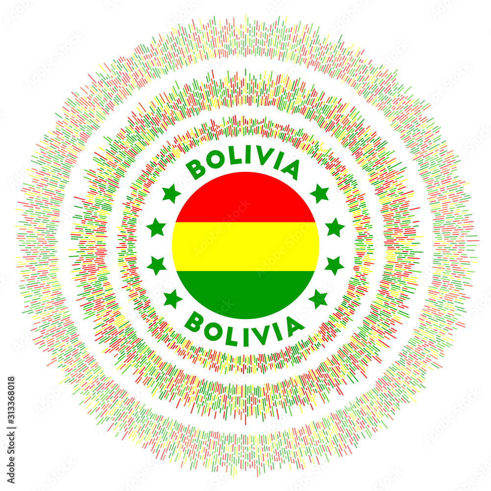 Bolivia symbol. Radiant country flag with colorful rays. Shiny sunburst ...