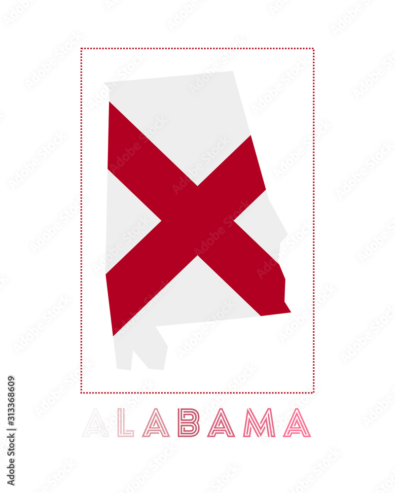 Alabama Logo. Map of Alabama with us state name and flag. Classy vector ...