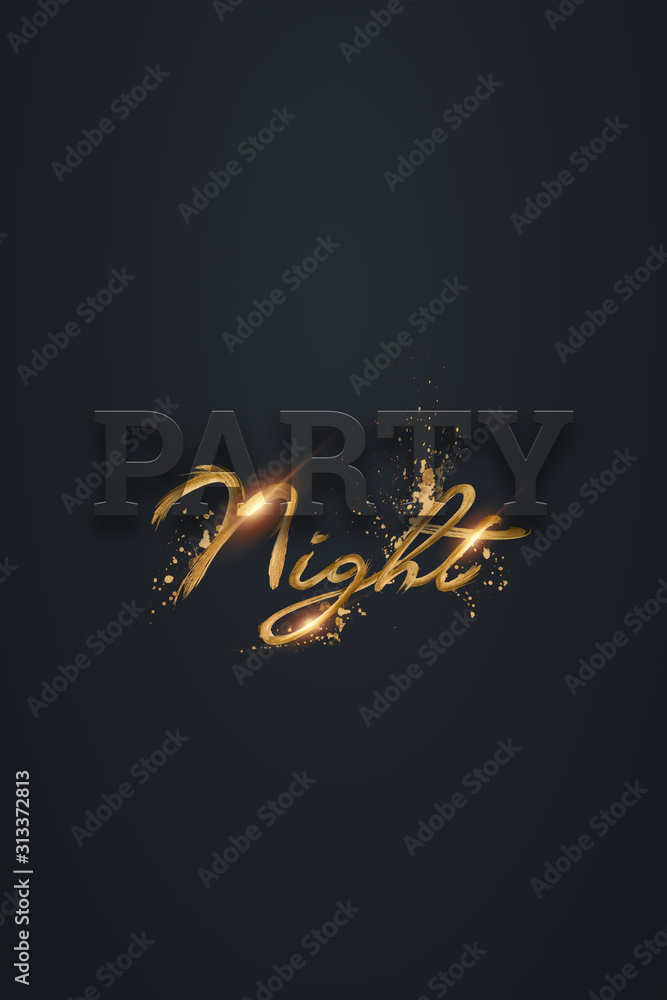 A4 creative flyer for a night club, night party lettering in gold ...