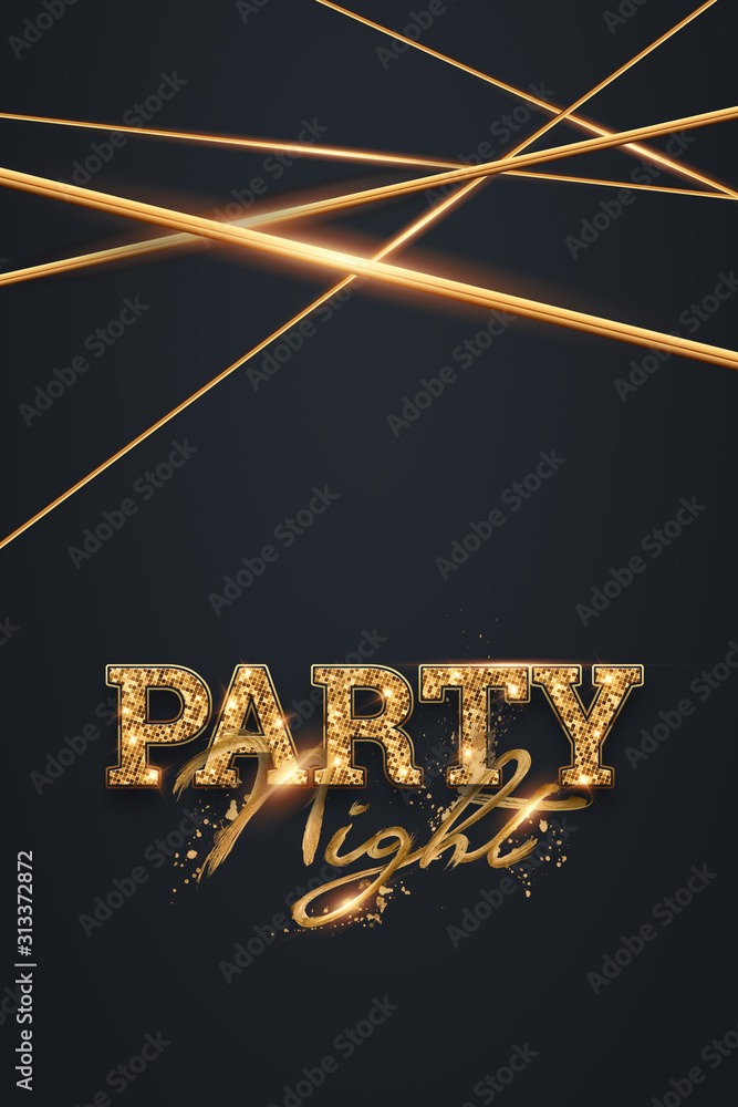 A4 creative flyer for a night club, night party lettering in gold ...