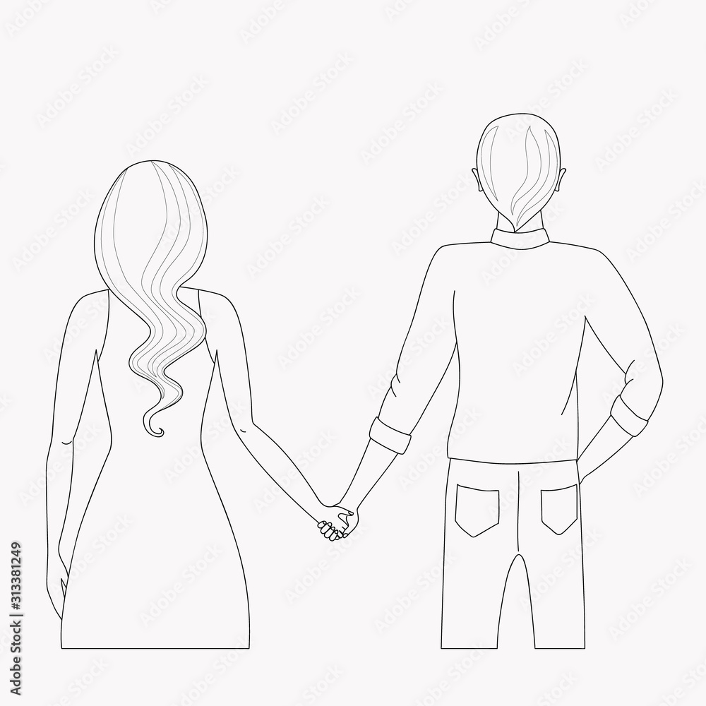 Girl And Guy Holding Hands Drawing