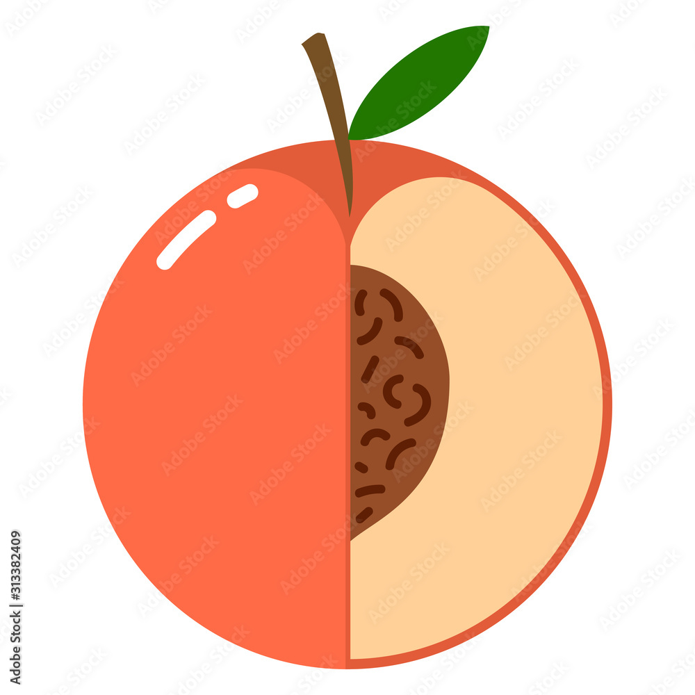 peach fruit sphere with half slice logo, flat icon design template ...