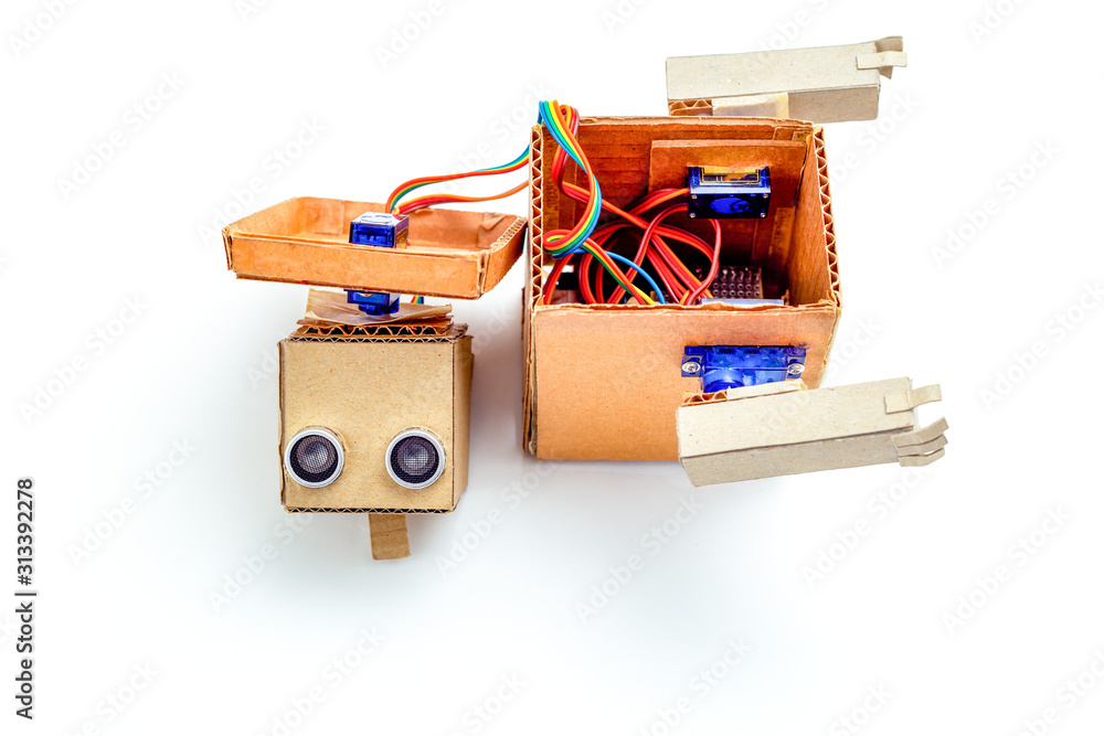 Disassembled robot on a white background. Details Artificial ...