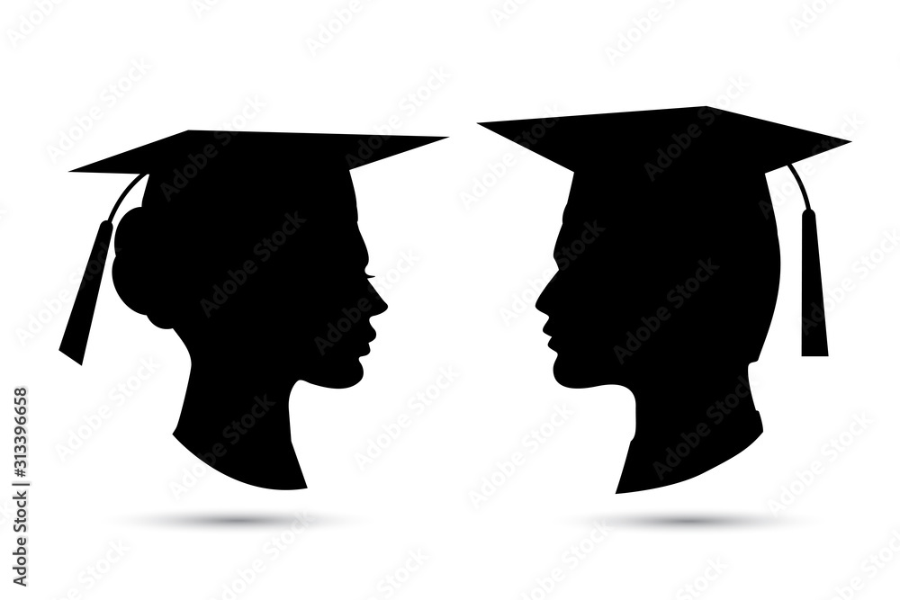 Graduation student profile vector illustration isolatedon white black ...