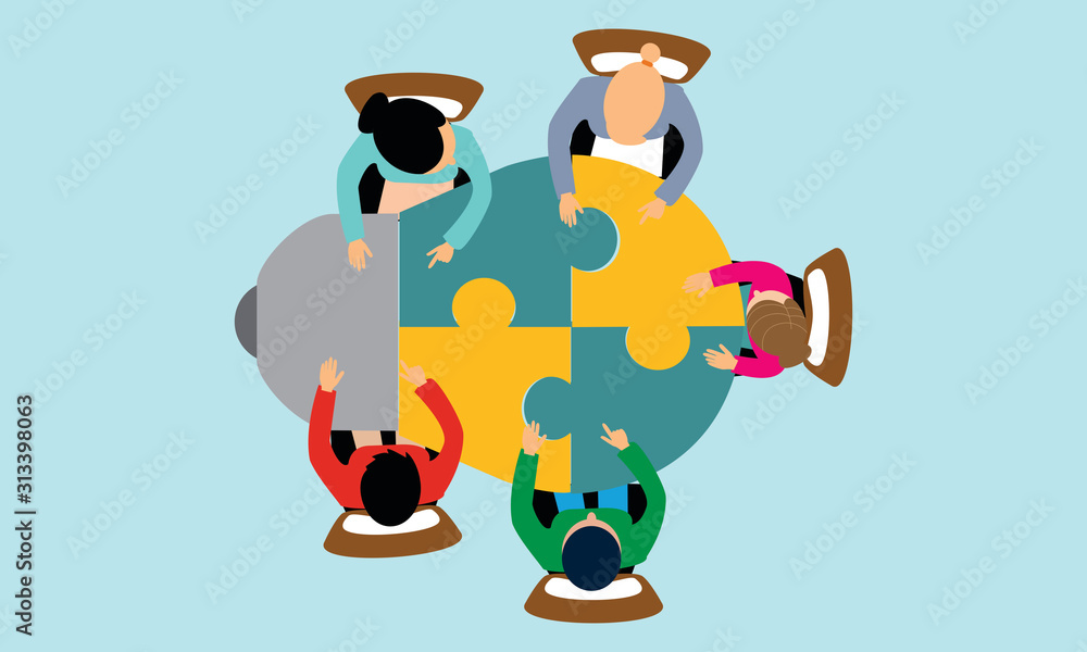 Business hands team work. Find a solution with puzzle symbol ...