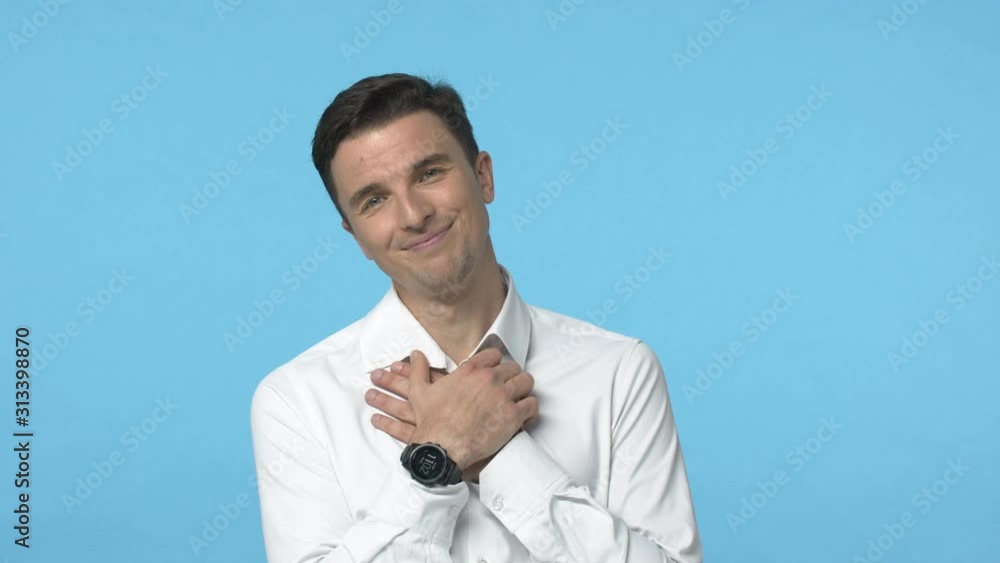 So adorable and cute. Slow-motion handsome smiling romantic guy in ...