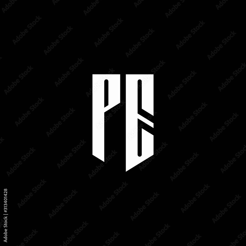 PE logo monogram with emblem style isolated on black background Stock ...