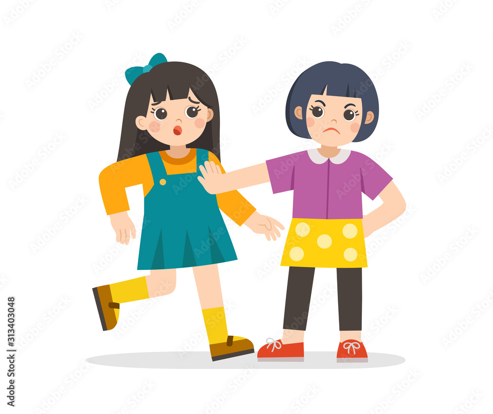 Girl student getting bullied in school. Girl pushing another girl ...