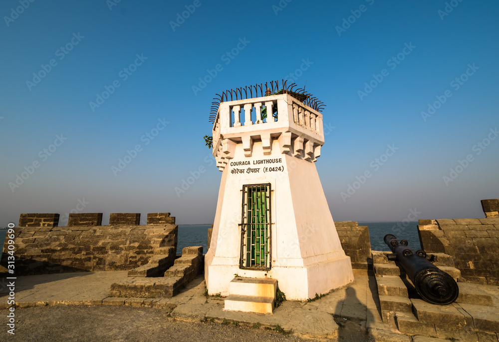 Diu, India - December 2018: The old whitewashed Couraca lighthouse ...