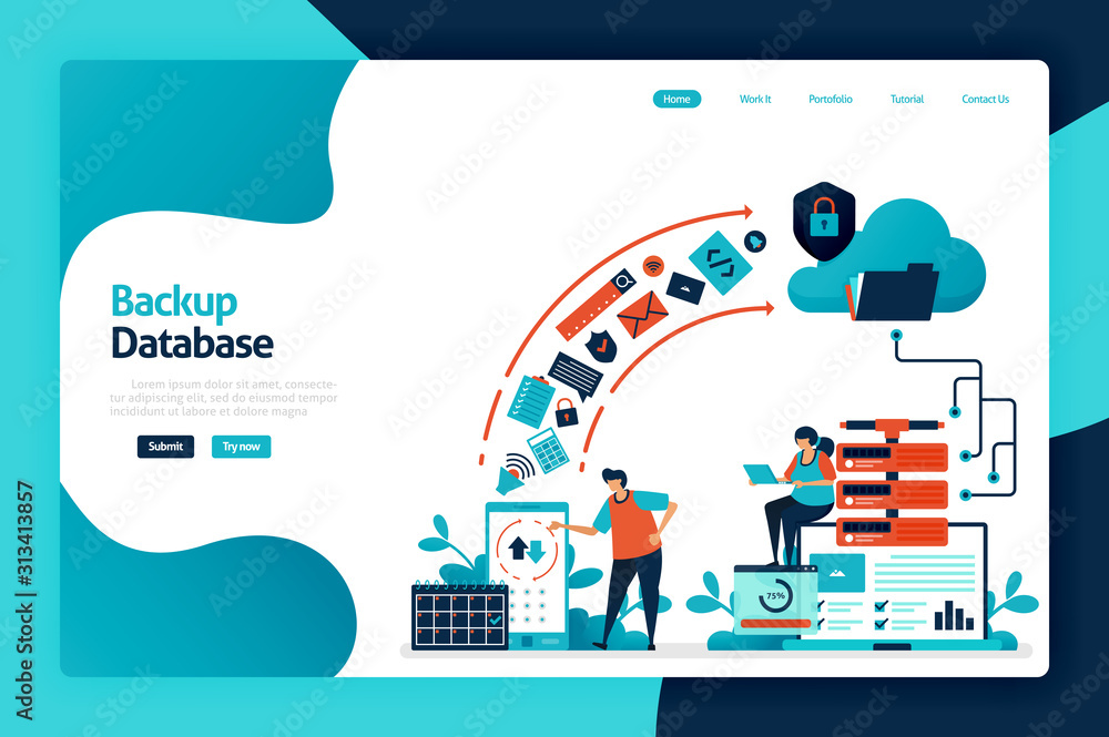 Backup database landing page design. secure personal data with internet ...