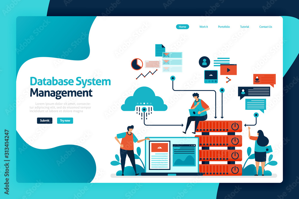 Database system management landing page design. manage, control and ...