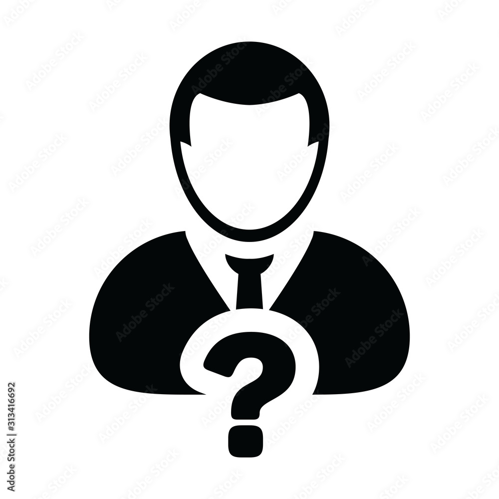 Person icon with question mark symbol vector with male profile avatar ...