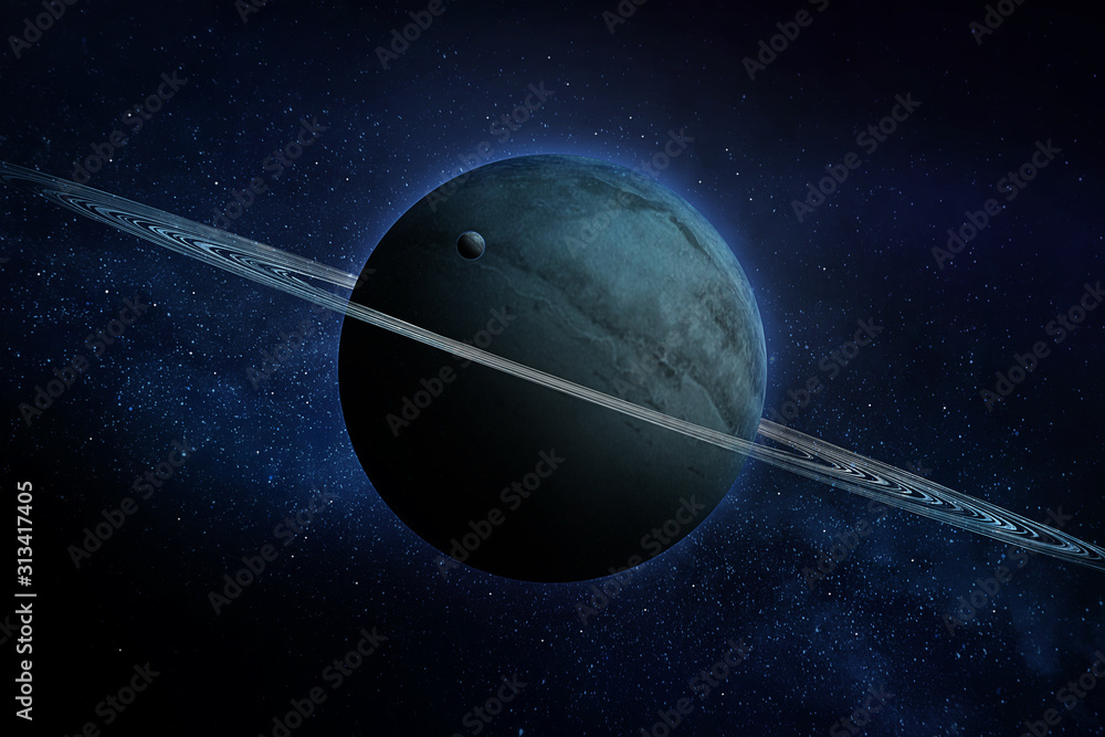 abstract space illustration, planet Uranus and the magic shine of ...
