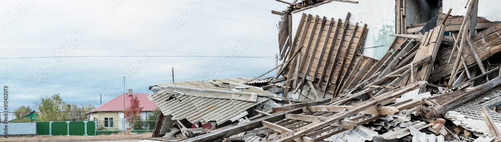 Ruins of old destroyed building. Country scene Stock Photo | Adobe Stock