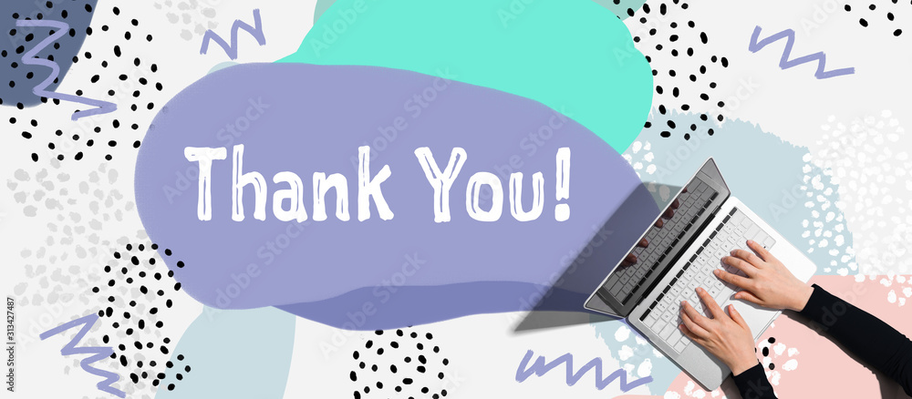 Thank you message with person using a laptop computer Stock Photo ...
