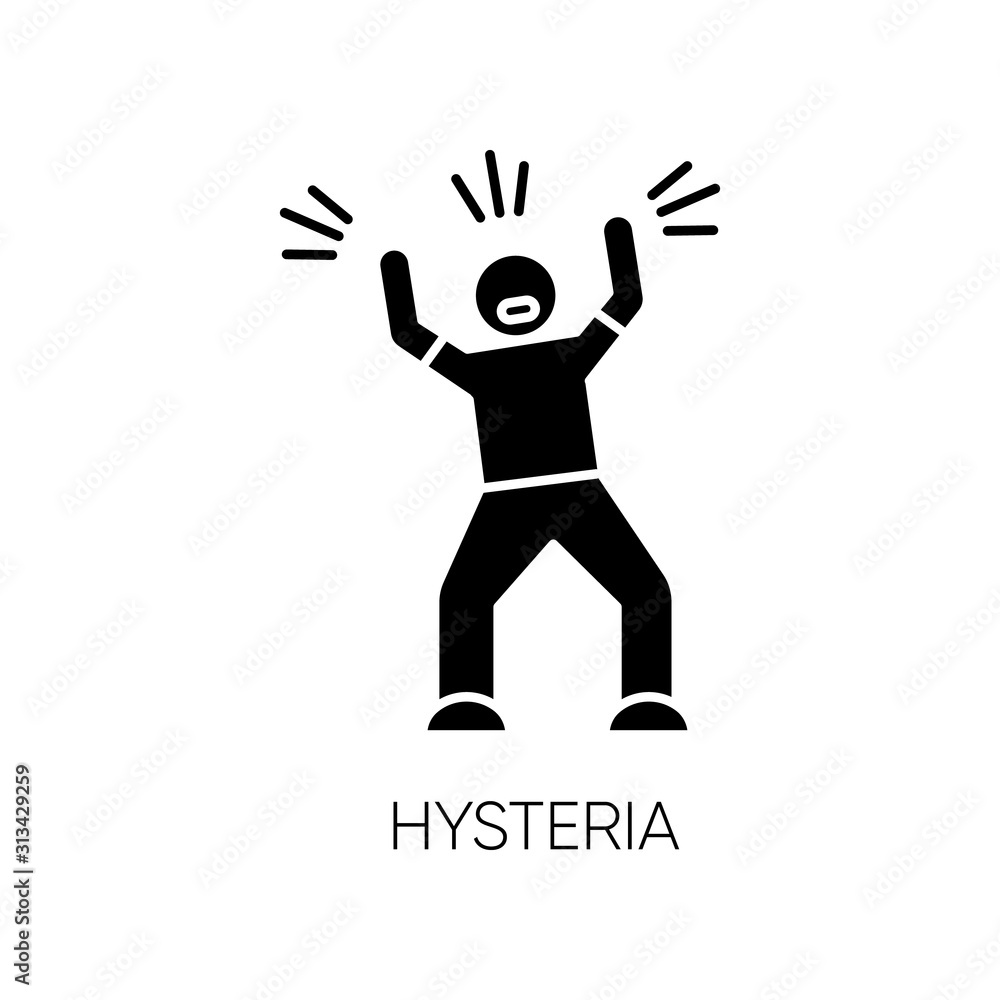 Hysteria glyph icon. Stress, anxiety. Person screaming. Man shouting ...