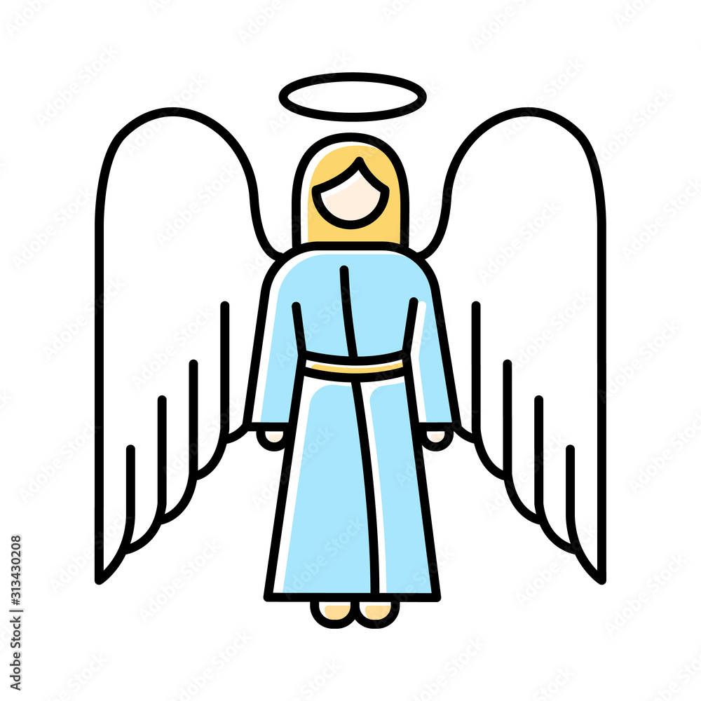 Angel color icon. Biblical archangel. Human figure in robe with wings ...