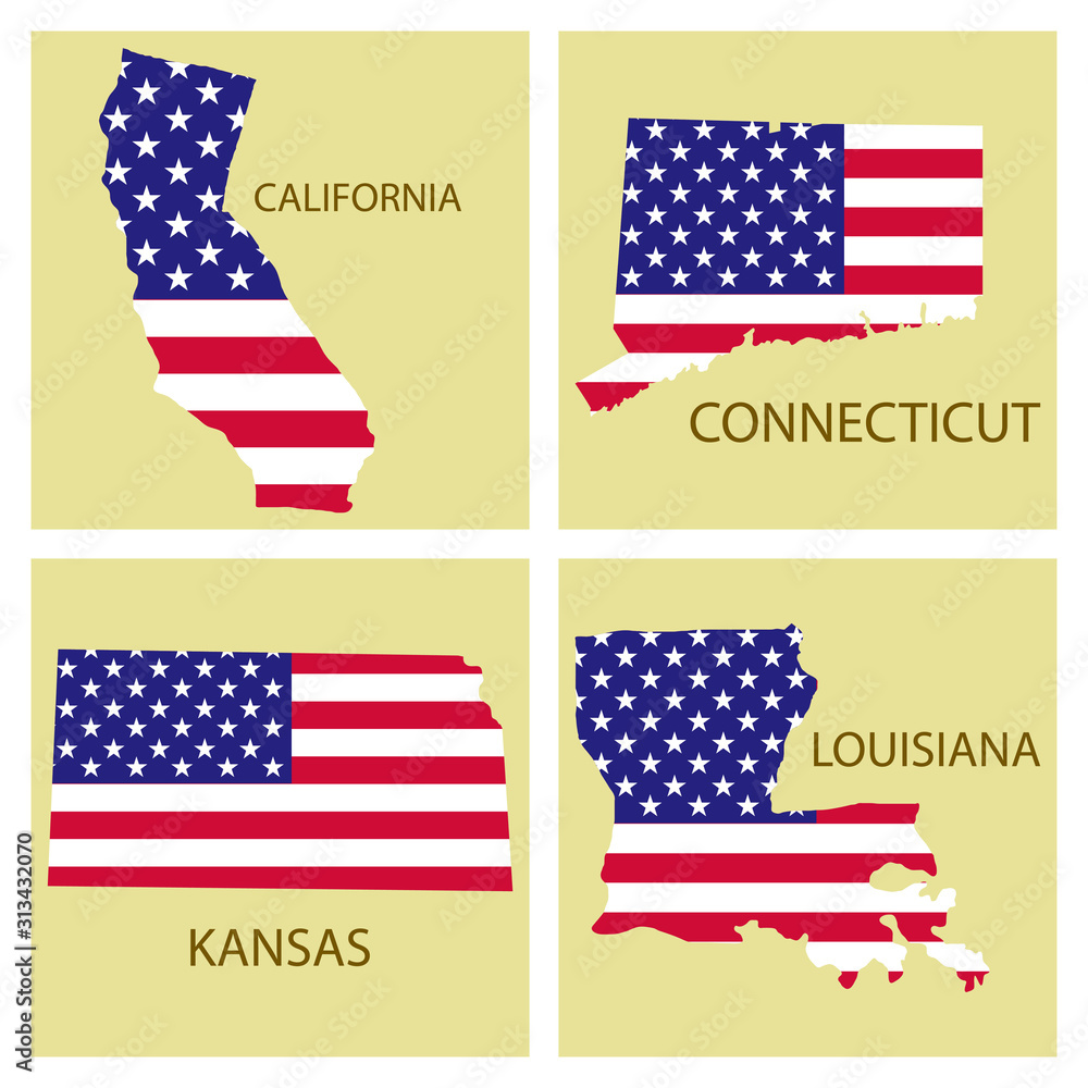 Poster map of United States of America with state names. Flag print map ...