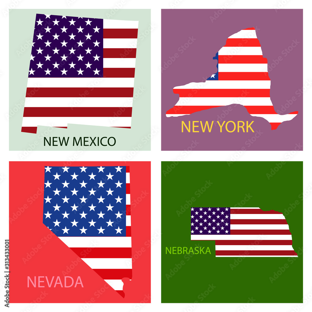 Poster map of United States of America with state names. Flag print map ...