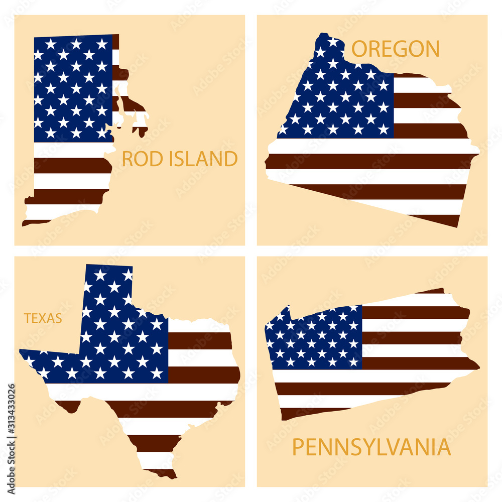Poster map of United States of America with state names. Flag print map ...