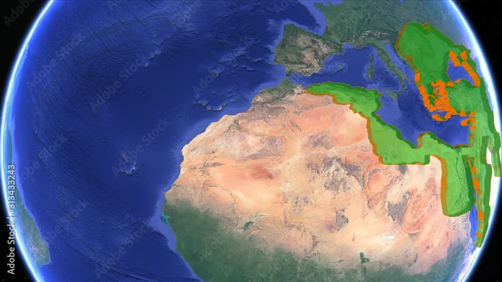 Ottoman Empire boundaries. Imperial on 3D rotating old historic world ...