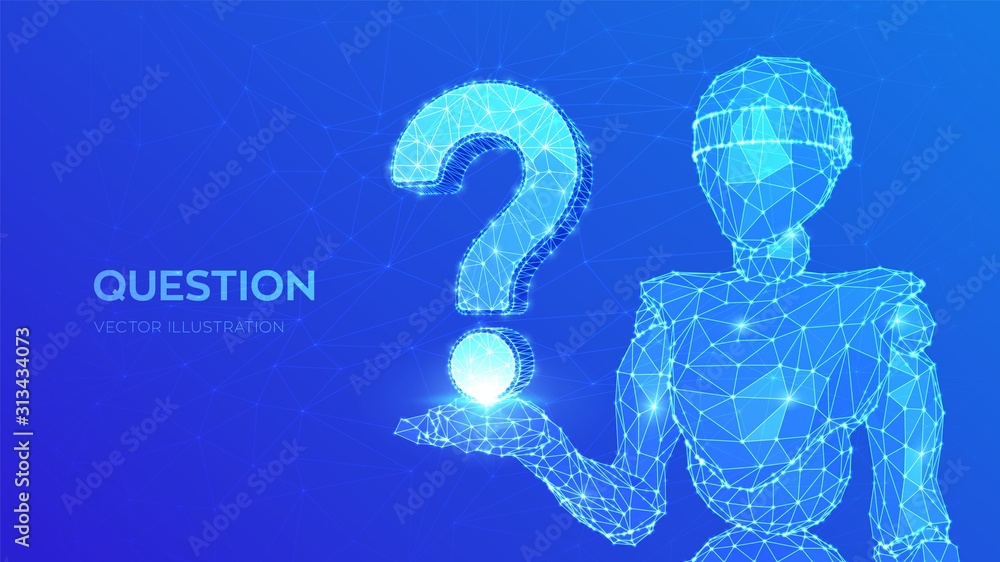 Question mark. Abstract 3d low polygonal robot holding Question sign ...