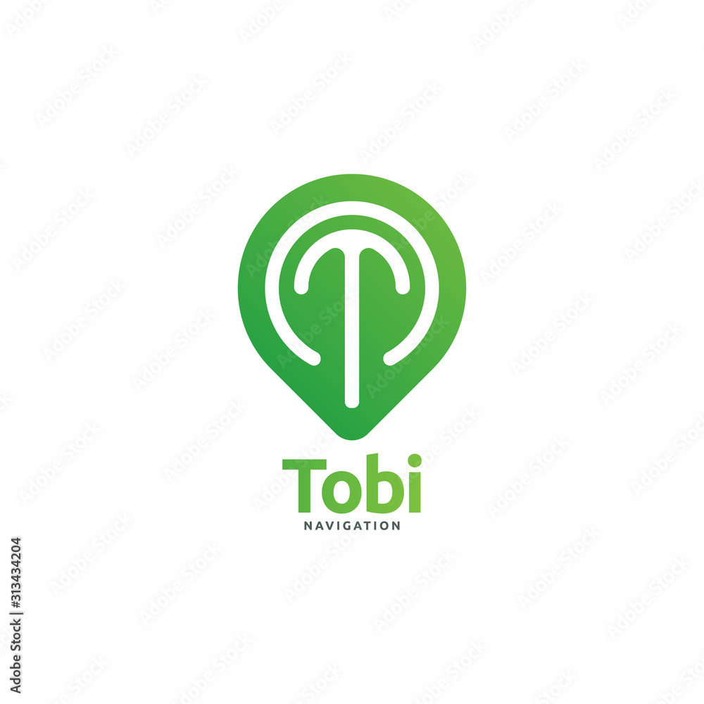 Letter T initial shaped pin map marker app logo design vector template ...